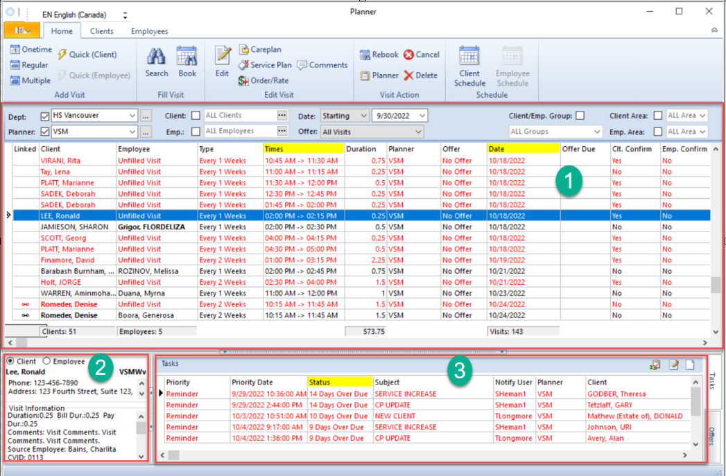 Scheduling Planners – VCH Procura Help