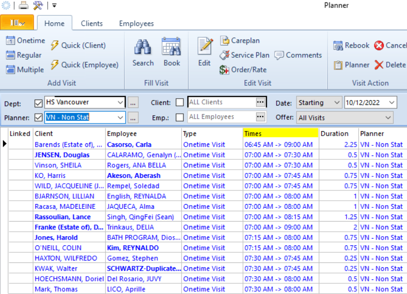Scheduling Planners – VCH Procura Help