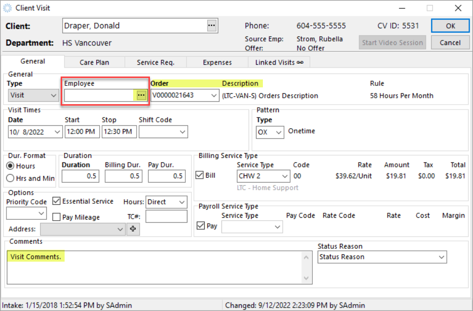 Scheduling Visits – VCH Procura Help