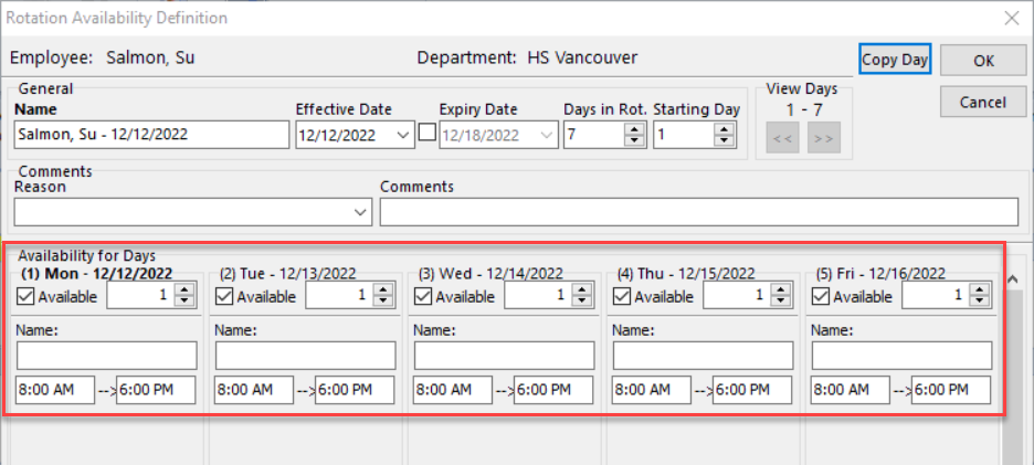 Enter Employee Availability – VCH Procura Help