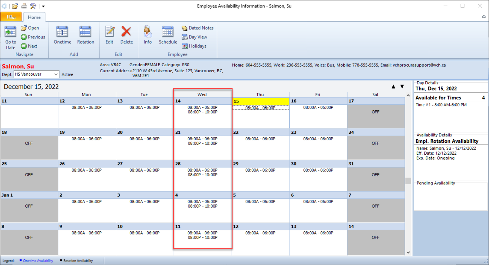 Enter Employee Availability – VCH Procura Help
