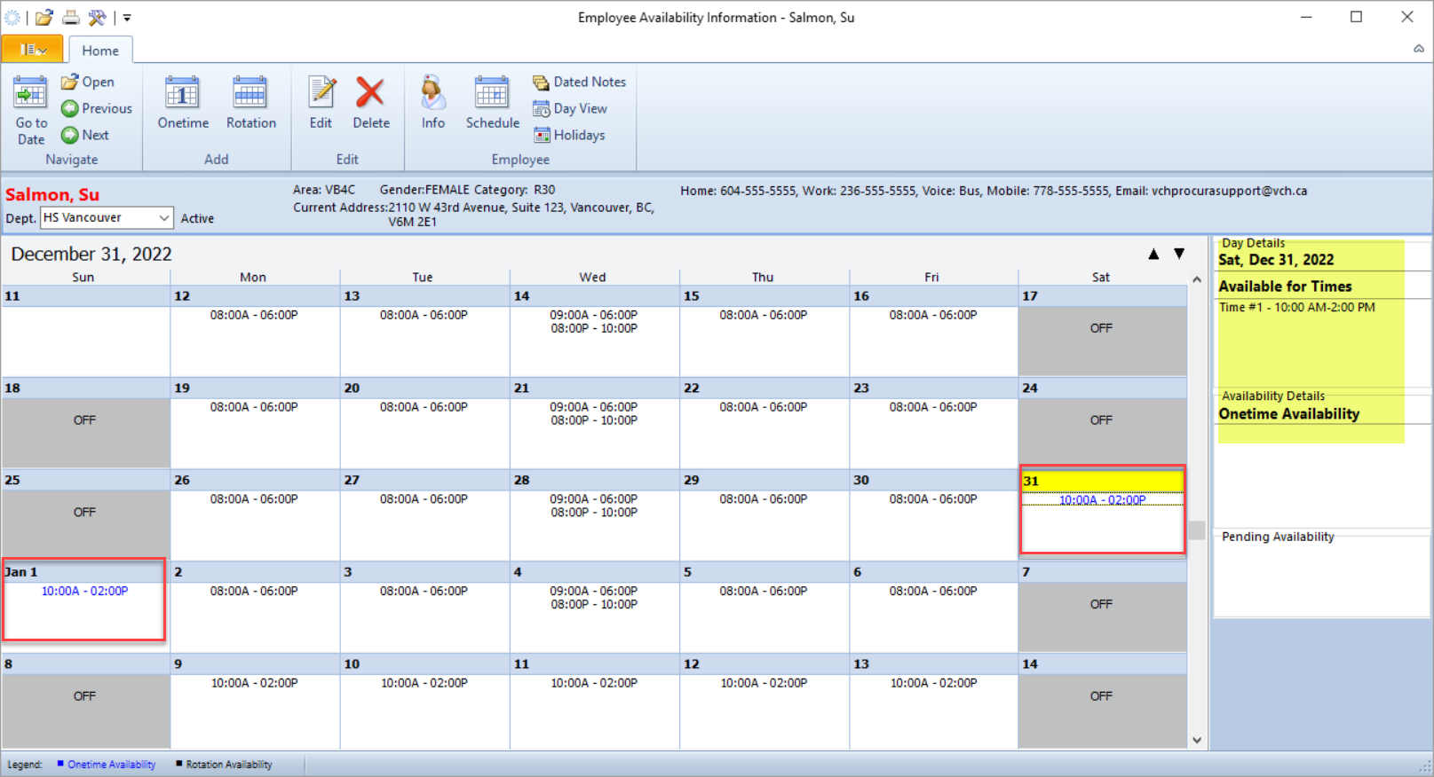 Enter Employee Availability – VCH Procura Help