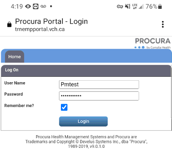Log In – VCH Procura Help