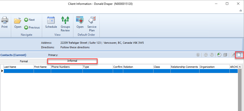 Add an Informal Contact – VCH Procura Help