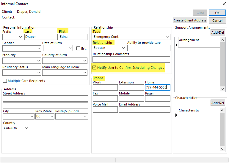 Add an Informal Contact – VCH Procura Help