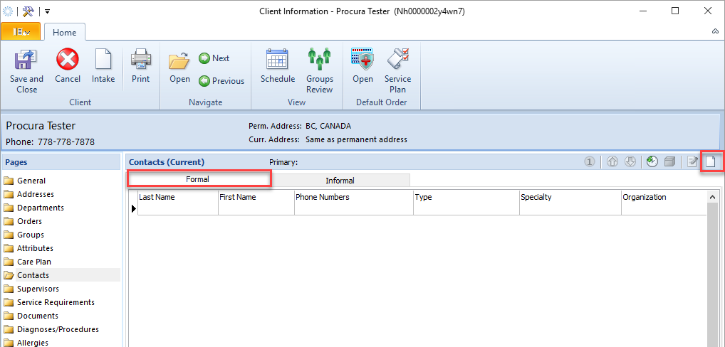 Add a Formal Contact – VCH Procura Help