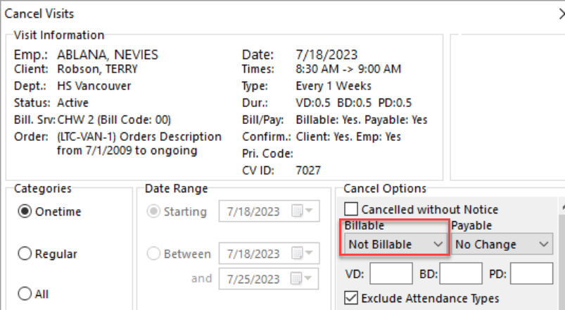 Tipsheet: Correct Cancelled Visits Marked 'Billable' – VCH Procura Help