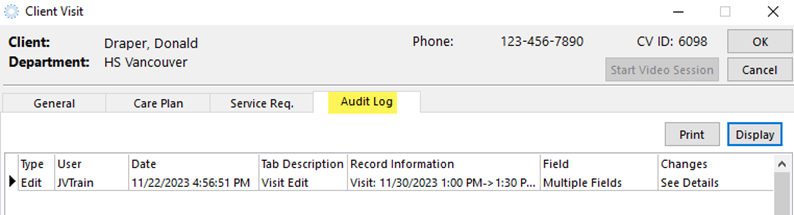 Client Visit Audit Log – VCH Procura Help
