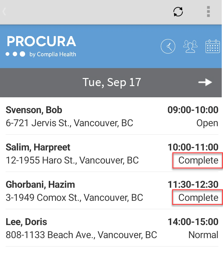 Complete the Visit – VCH Procura Help