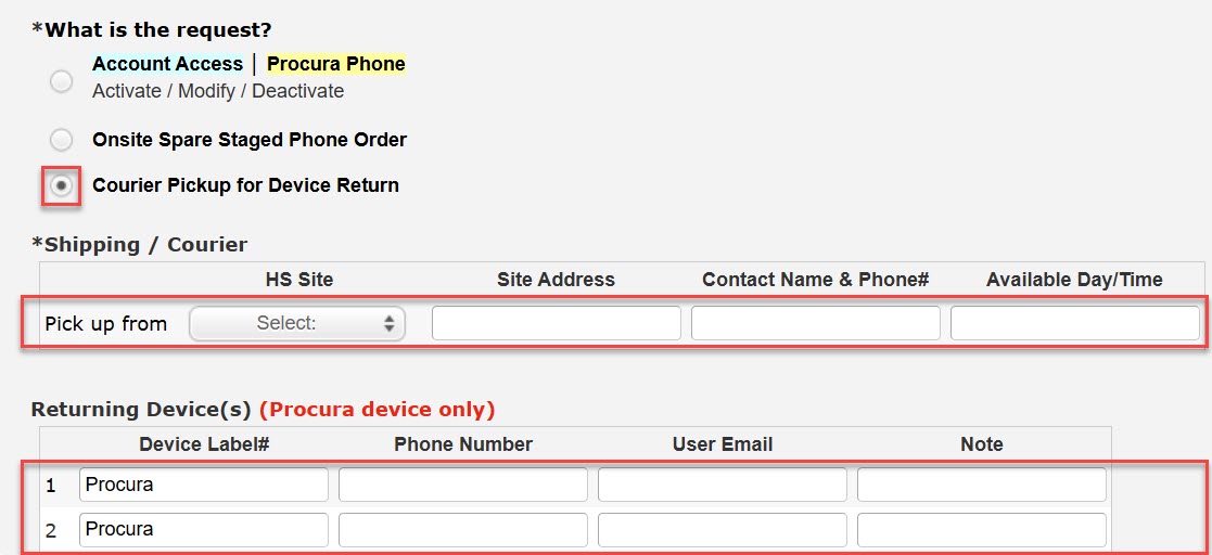 Courier Pickup for Device Return – VCH Procura Help