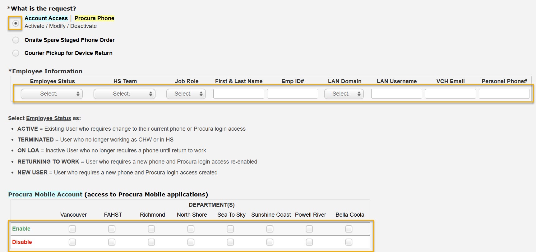 Change Department Request – VCH Procura Help