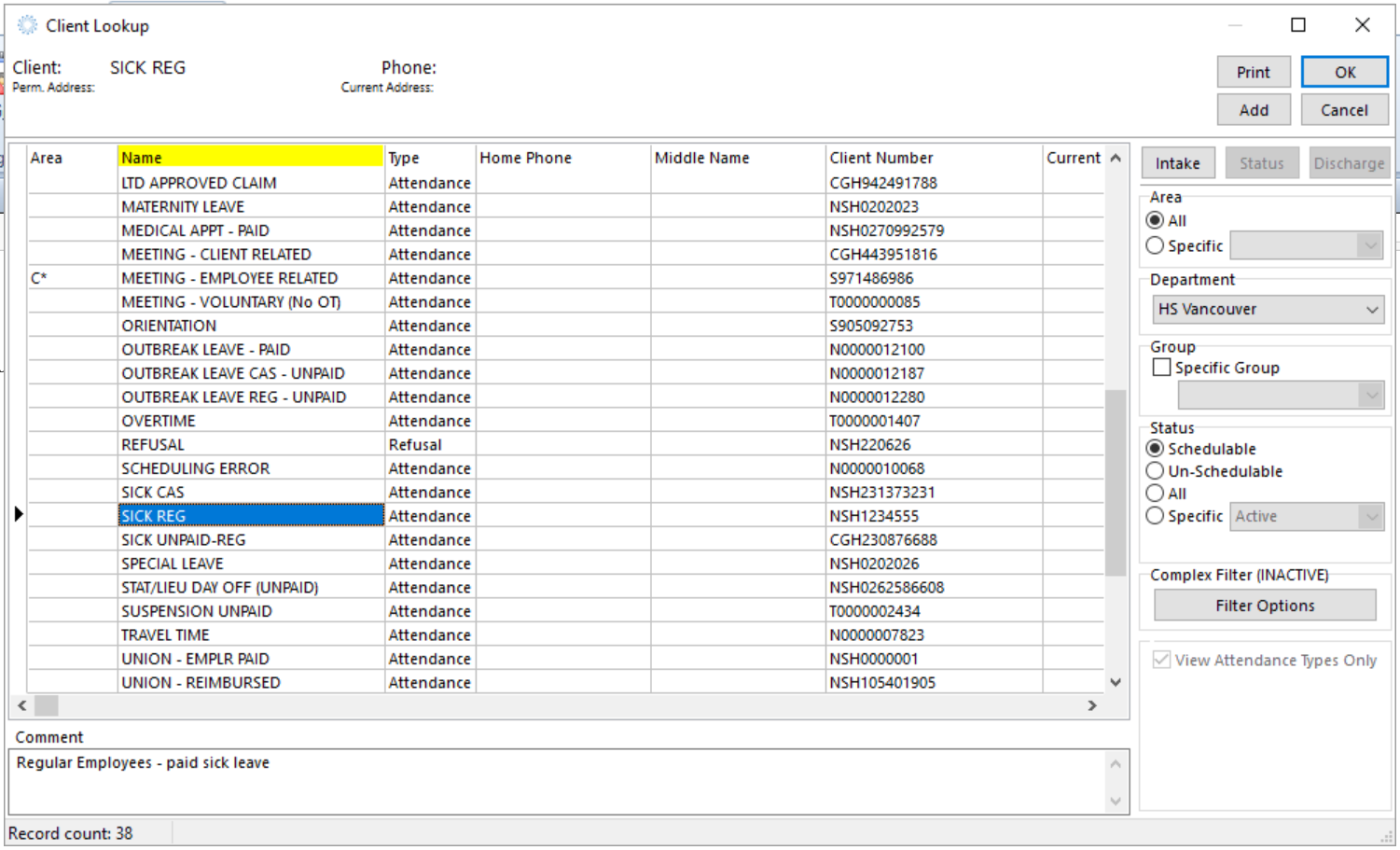 Attendance Type Scheduling Module – VCH Procura Help