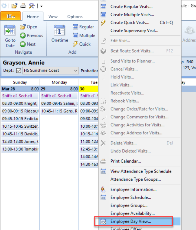 Rebooking Visits using Day-view – VCH Procura Help