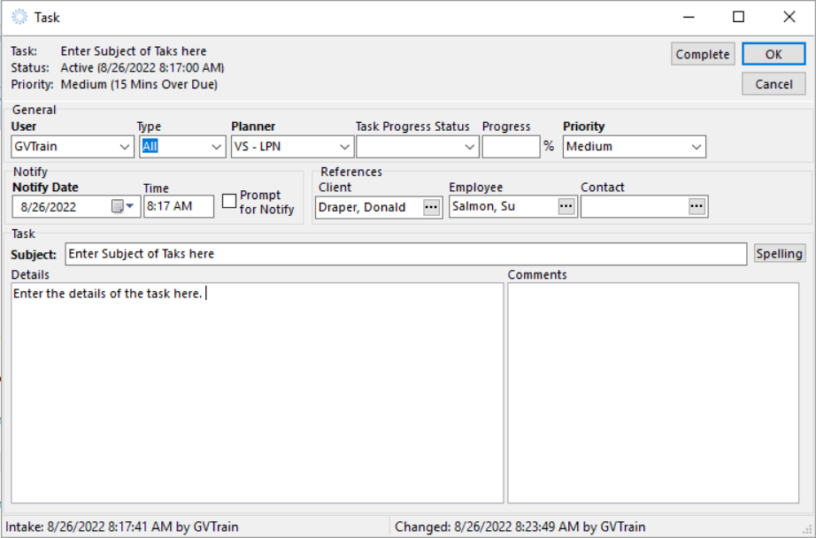 Using Tasks: Create, Dismiss and Complete – VCH Procura Help