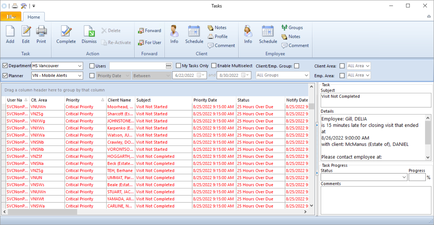 Processing Mobile Alert Tasks – VCH Procura Help