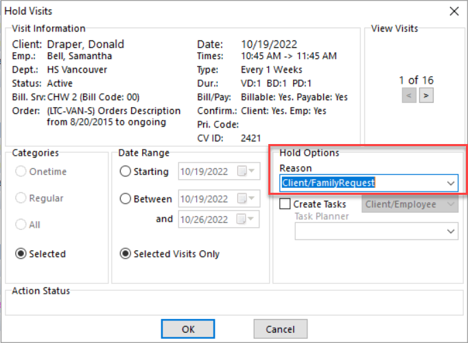 Cancel, Hold and Reactivate a Visit – VCH Procura Help